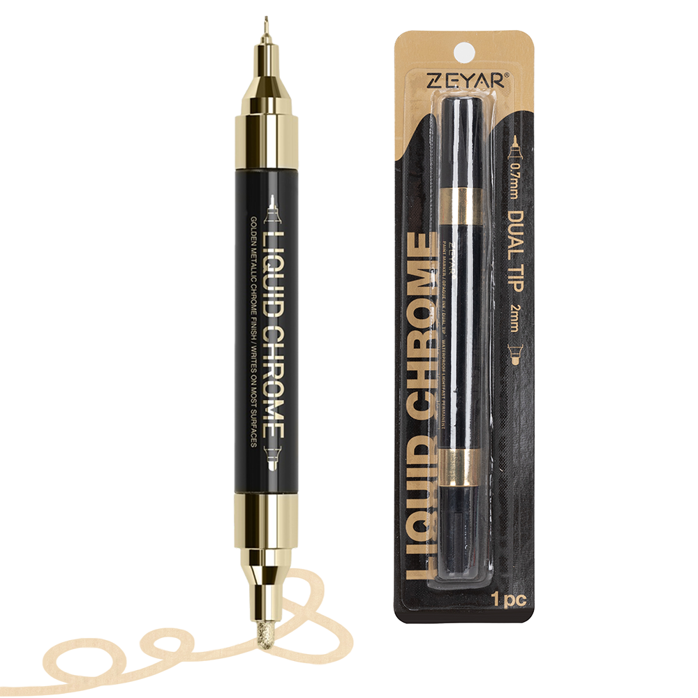 ZEYAR - Golden Liquid Chrome Metallic Marker, Double Tip (0.8mm & 2.5mm ...