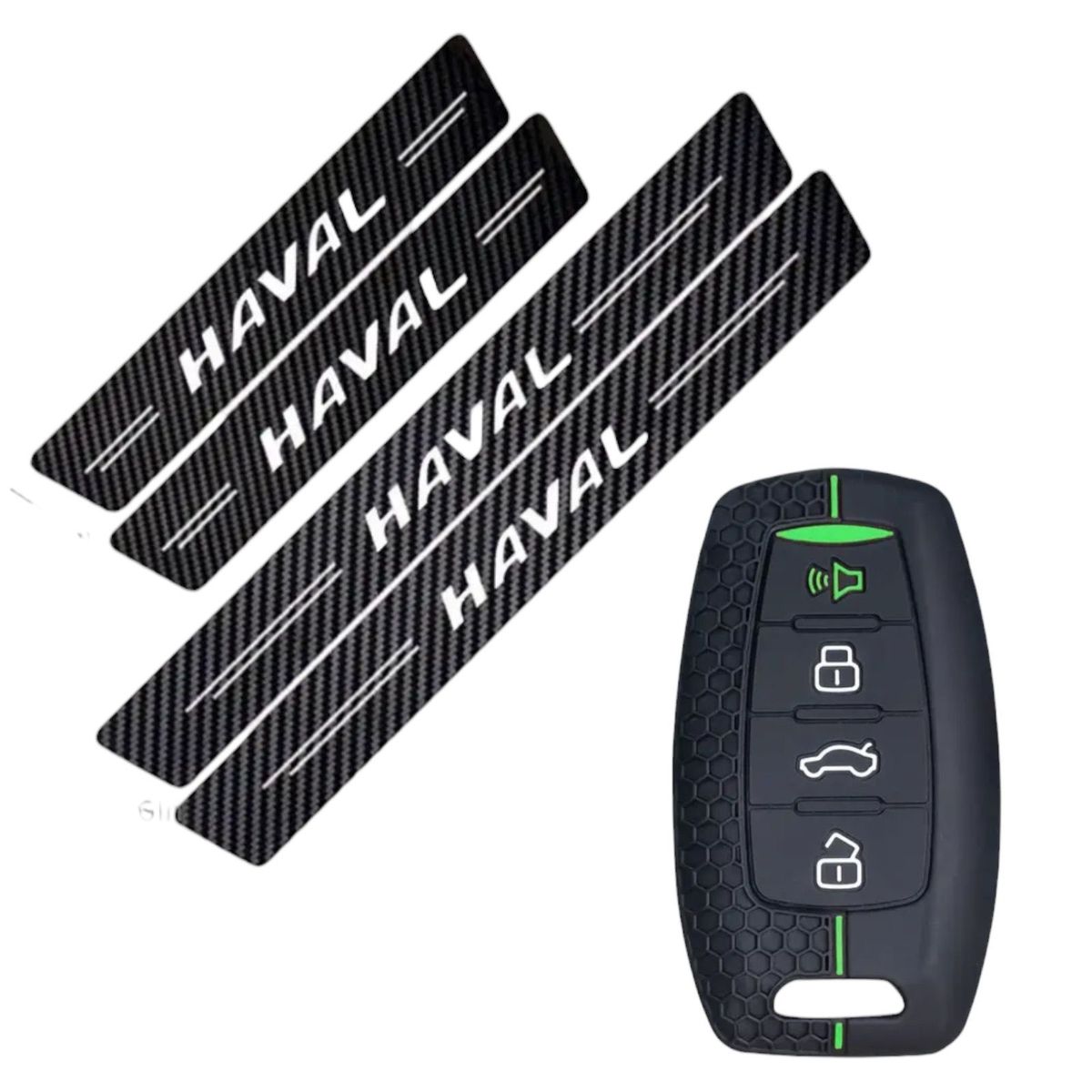 Carbon Fibre Vinyl Door Sill Protectors + Haval Key Case - Green ...