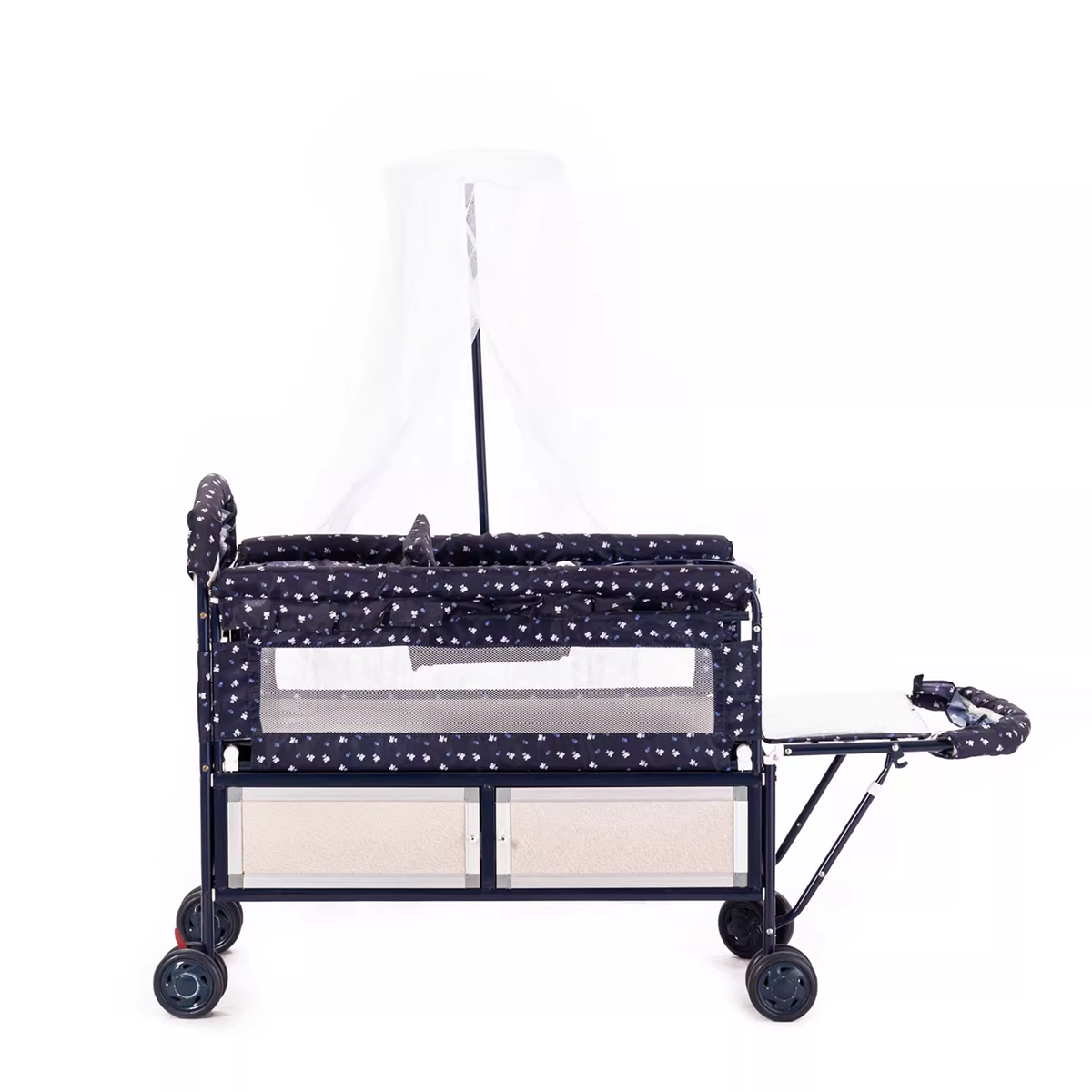 4-in-1 Convertible Baby Cot with Mosquito Net Wheels & Extension ...