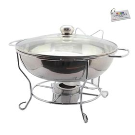 Stainless Steel Chafing Dish 6L Round With Glass Lid Wire Style Frame ...