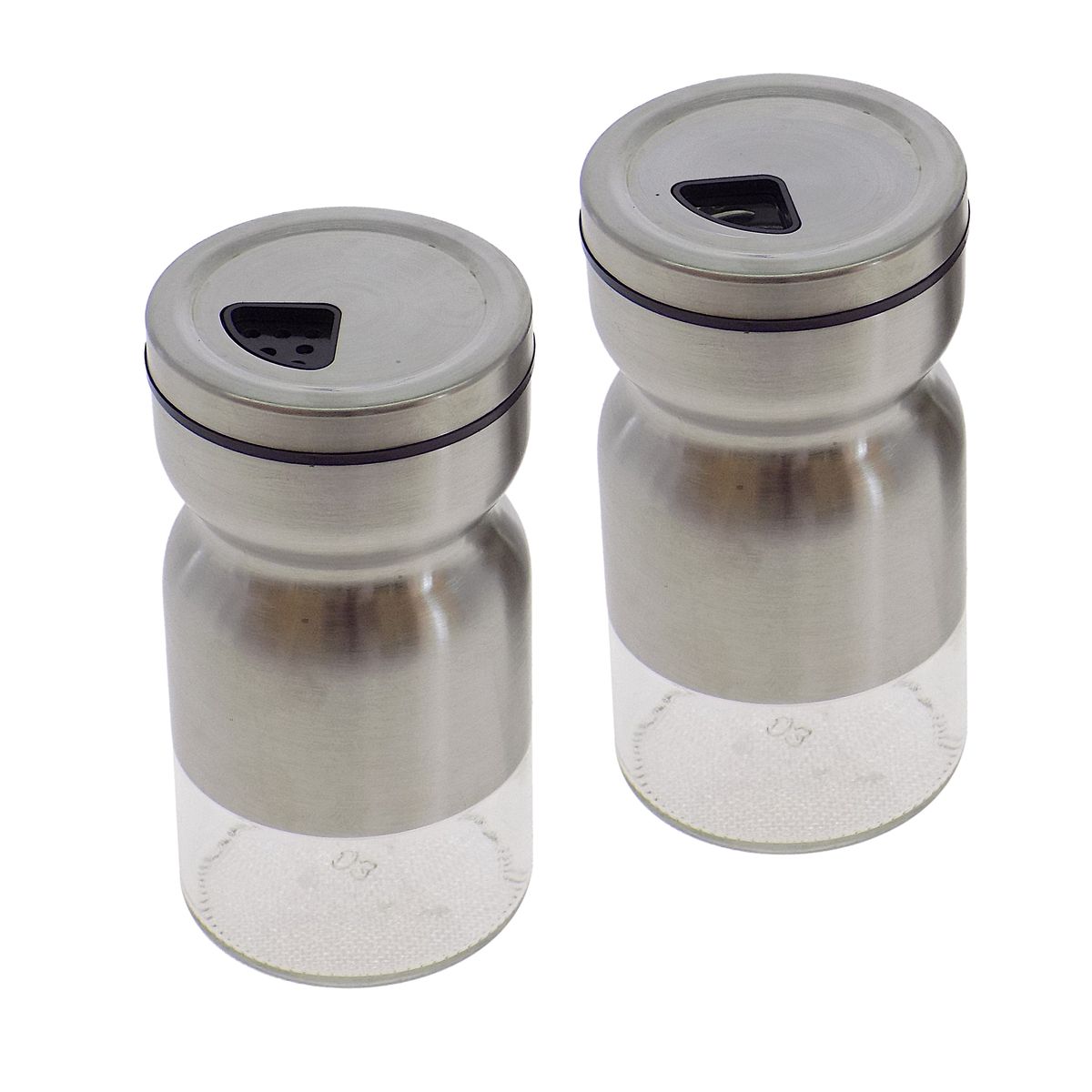 Elegant Rotating Top Glass & Steel Salt & Pepper Shakers - Set of 2 ...