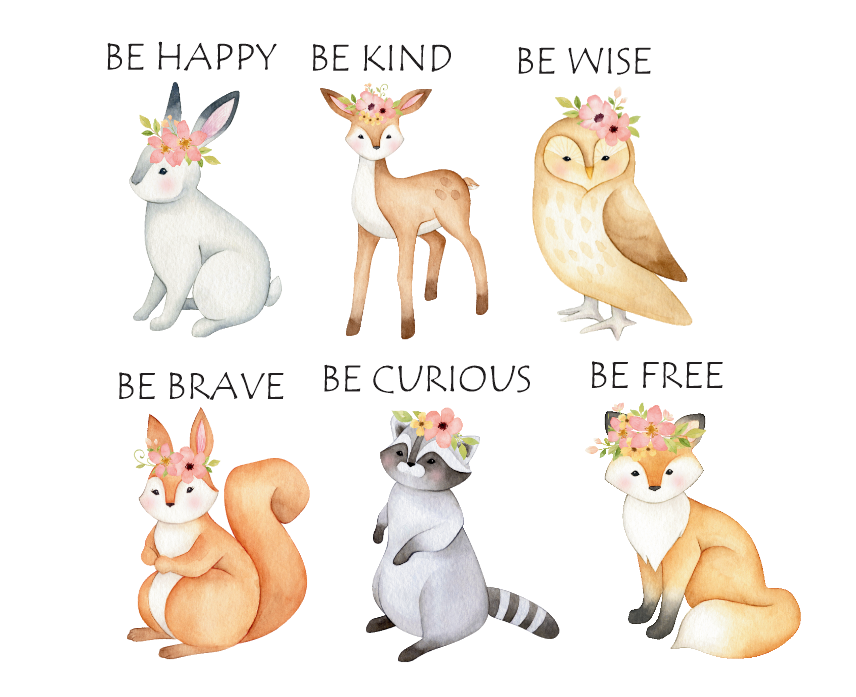 Forest Baby Animals With Quotes Wall Decal - Set of 6 Wall Vinyl ...