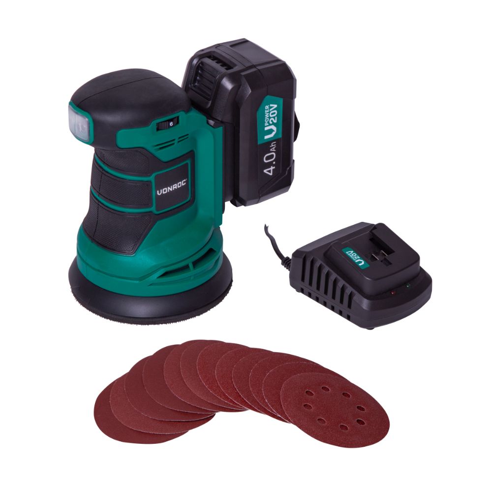 VONROC Random Orbital Sander 20V - 4Ah | Incl battery and charger ...