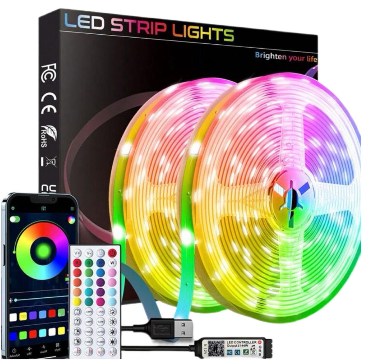 30m Smart RGB LED Strip Lights Controlled by Mobile App & Remote ...