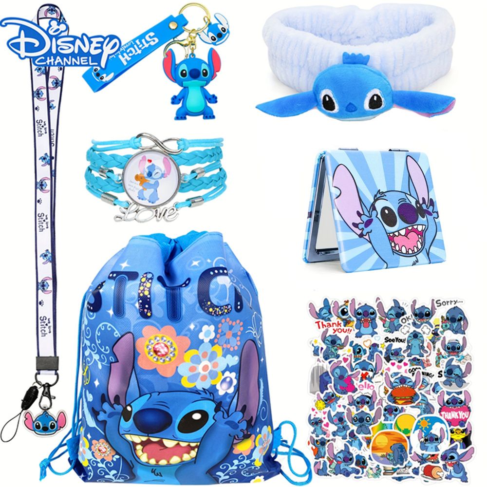 Stitch Birthday Party Gifts Set - Stickers, Drawstring Bag, Lanyard ...