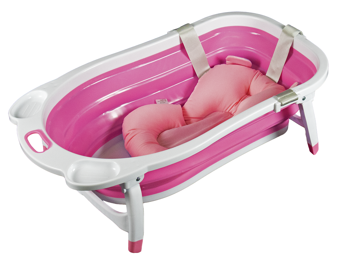 Bath Tub With Non Slip Cushion Holder Collapsible Drainage Plug