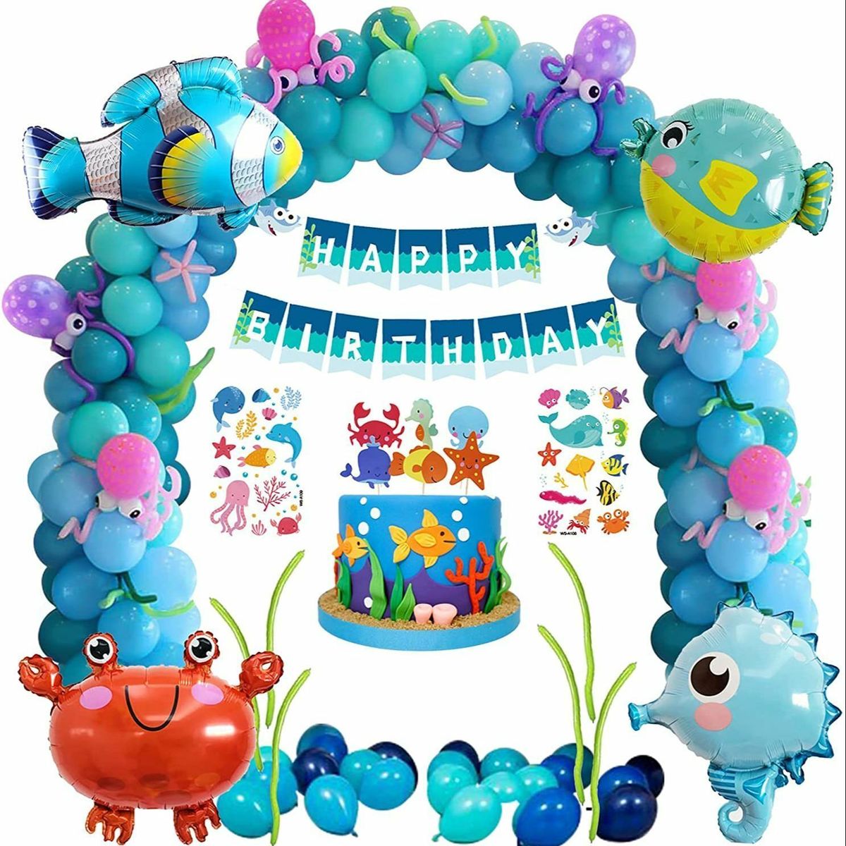 YB Sparkle Sea Theme Happy Birthday Party Decorations Set - 108piece ...