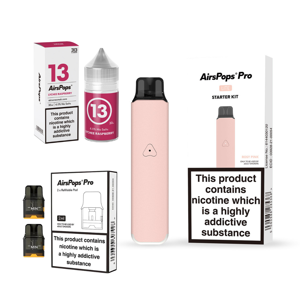 AirScream AirsPops PRO-LITE ROSY PINK, Pro Refillable Pod and 313 E ...