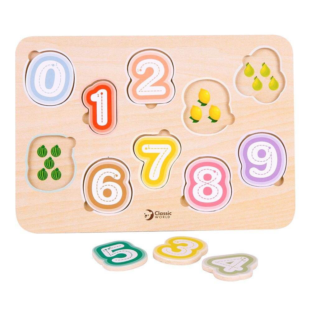 Classic World - Numbers & Fruit - Counting & Tracing Wooden Puzzle ...