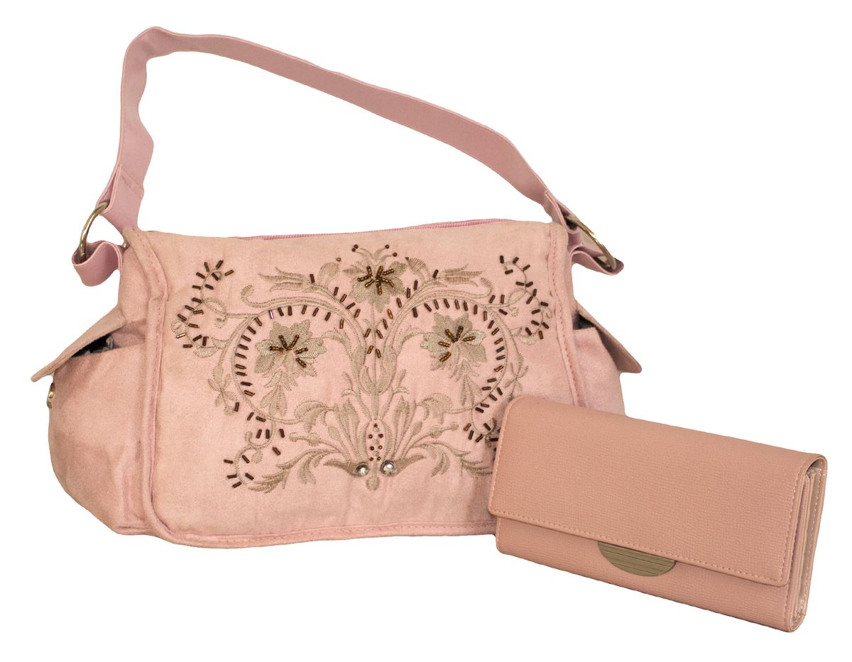 Fino Suede Embroidered Fashion Bag & Purse Set - Pink | Shop Today. Get ...