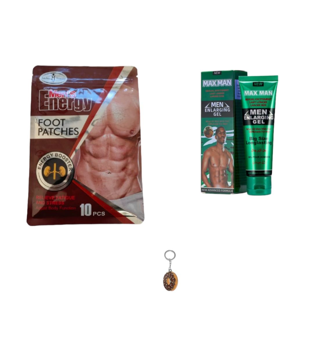 Max Man Enlarging Gel (Green) & Men's Energy Foot Patches & Keyring ...