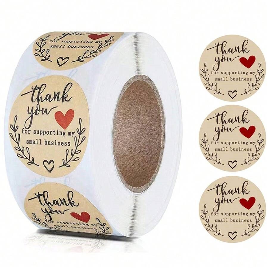 500 pieces/ Roll of Kraft Paper Stickers for a small business packaging ...