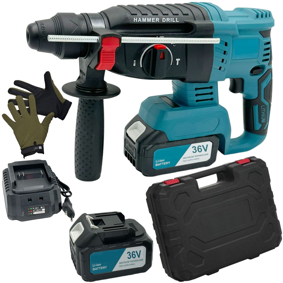 4-Function Cordless Rotary Hammer Drill With 2 Li-On Battery, Case ...