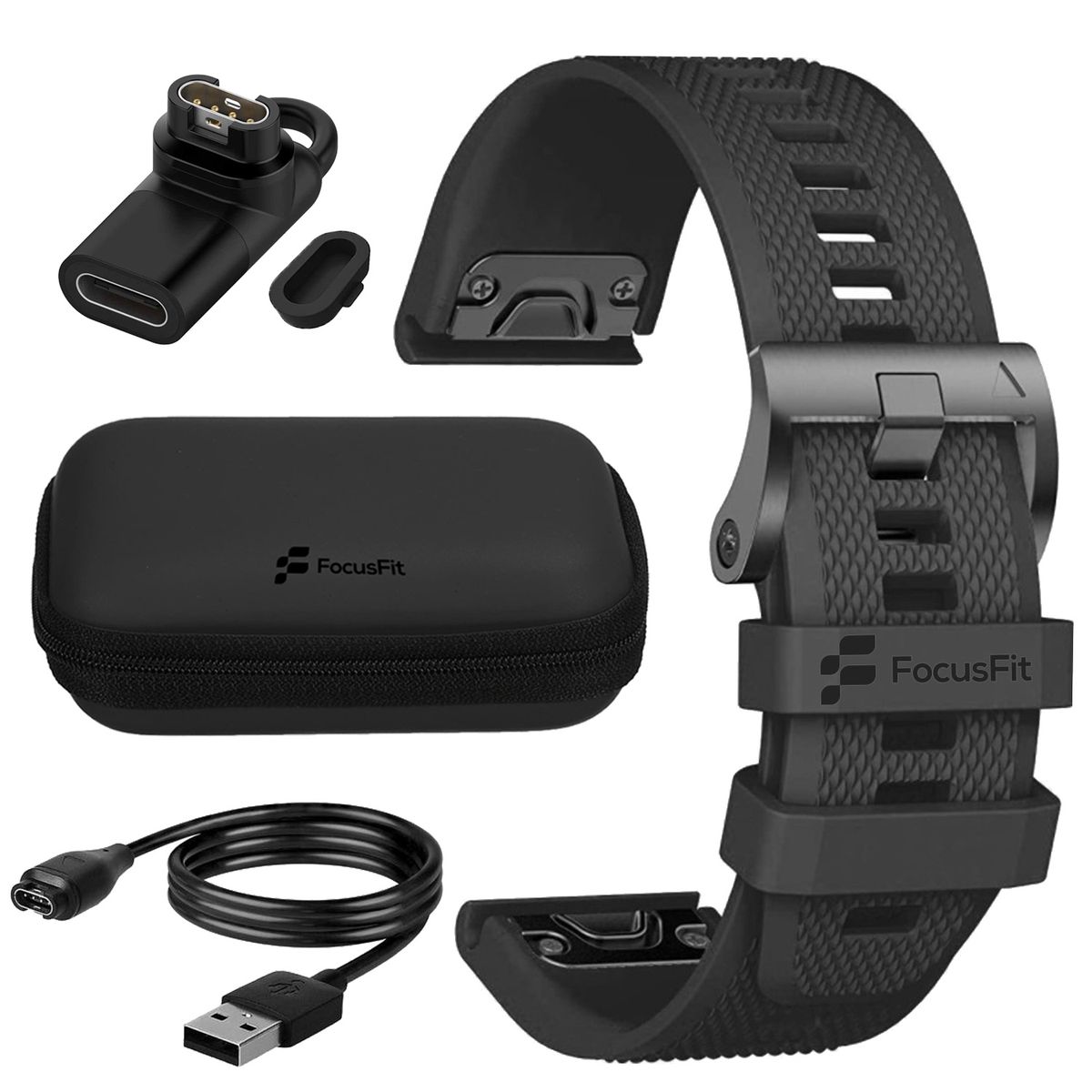 FocusFit Garmin Fenix 7X/6X/5X 26mm Quick Release Silicone Strap ...