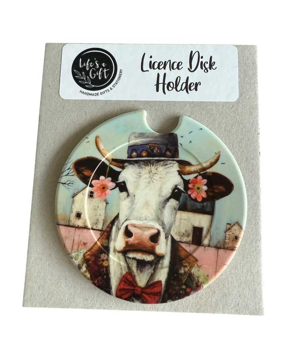 Licence Disk Holder - Pink Flower White Cow with Hat | Shop Today. Get ...