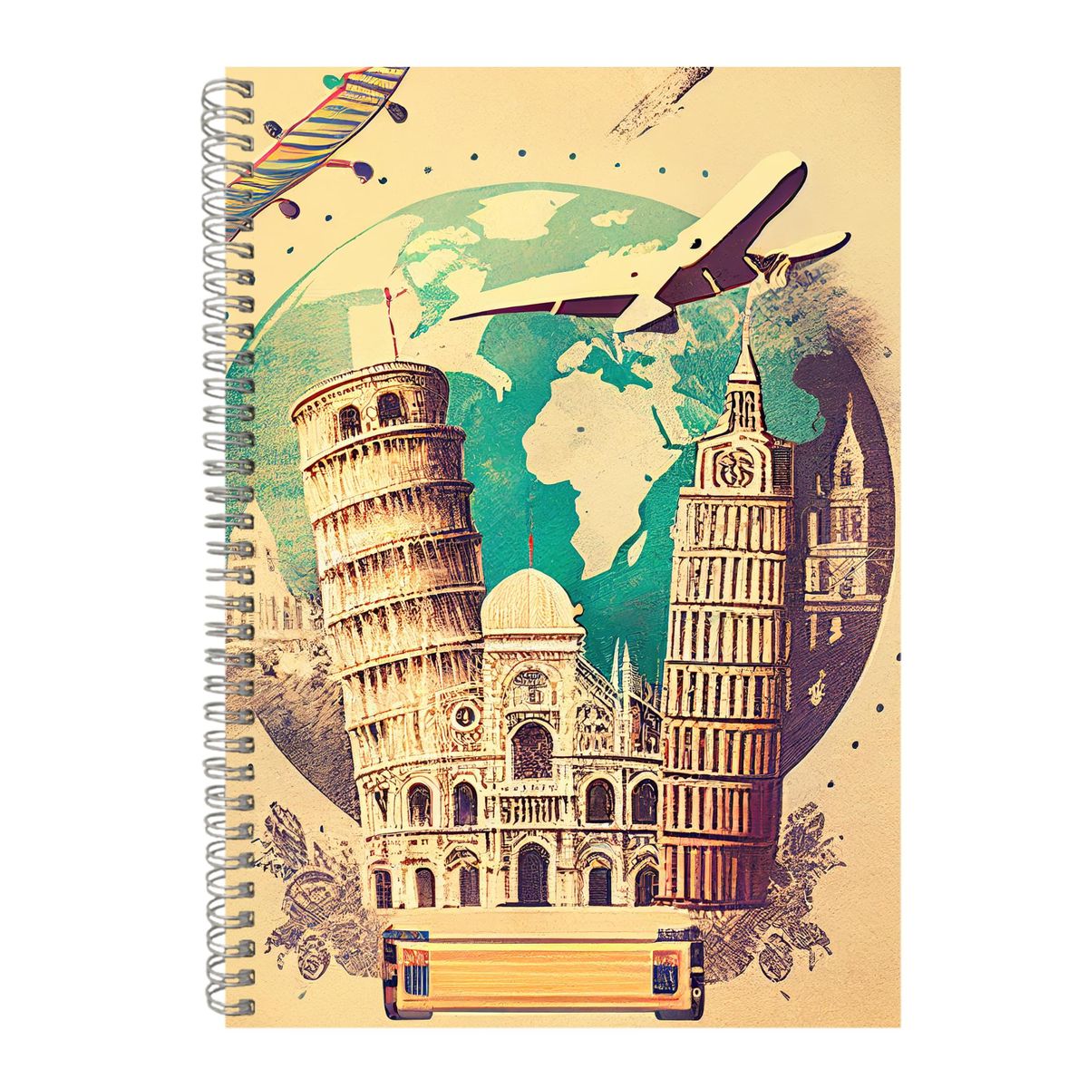 Circle A4 Notebook Spiral and Lined Vintage Travel Graphic Notepad Gift ...