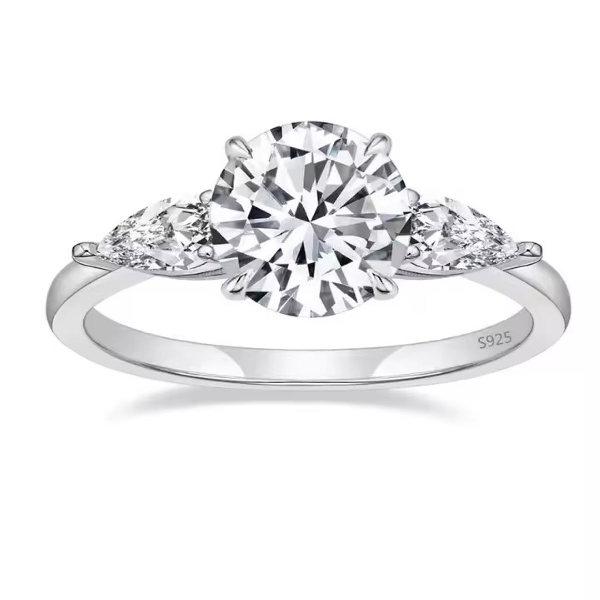 Rings Somen 2CT 925 Sterling Silver Engagement Ring Round Cut 3-Stone ...