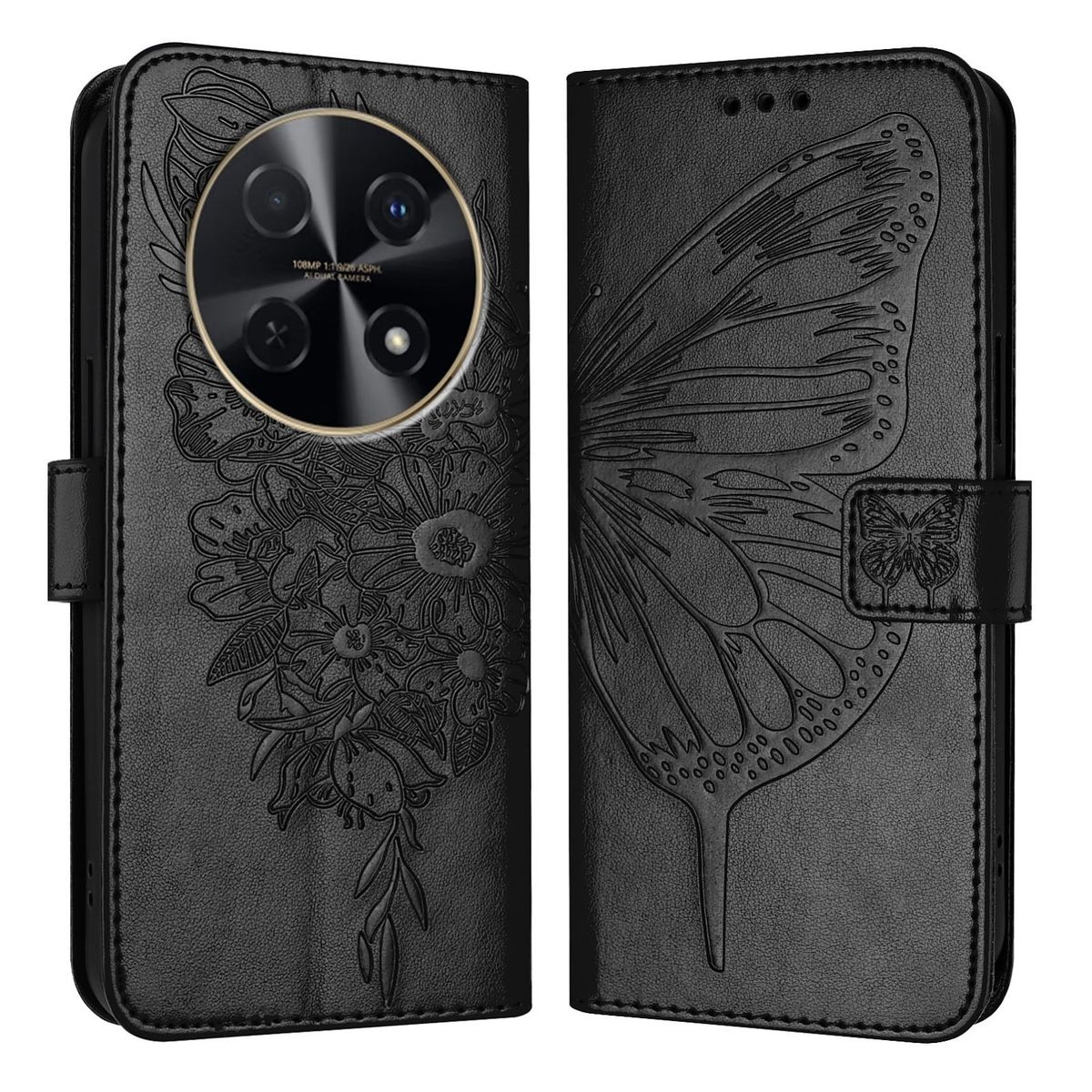 Cover for Huawei Nova 12i - Leather Wallet Flip Case with Butterfly ...