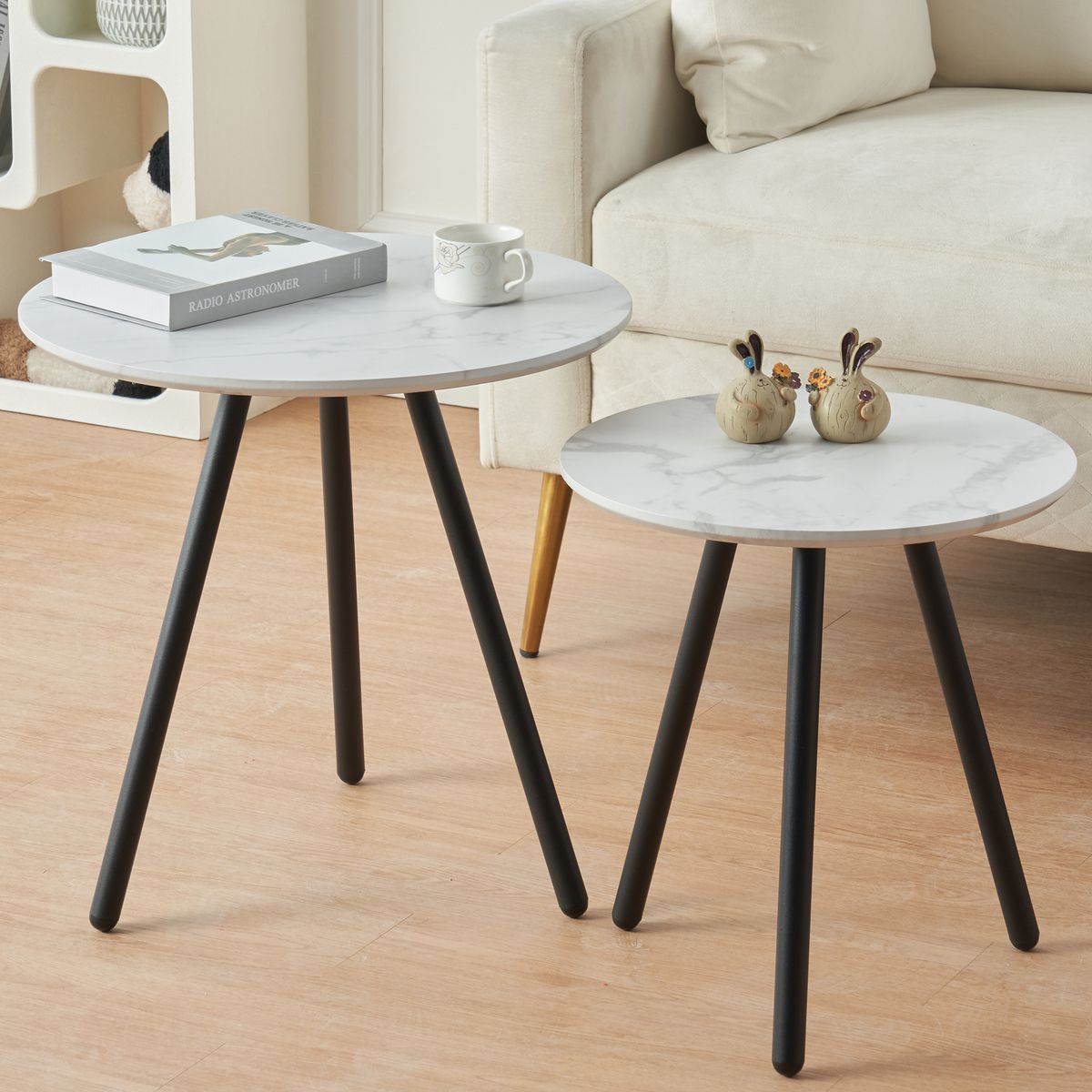 Nesting Coffee Table Set of 2 Big Small Round Side Table End Tables ...