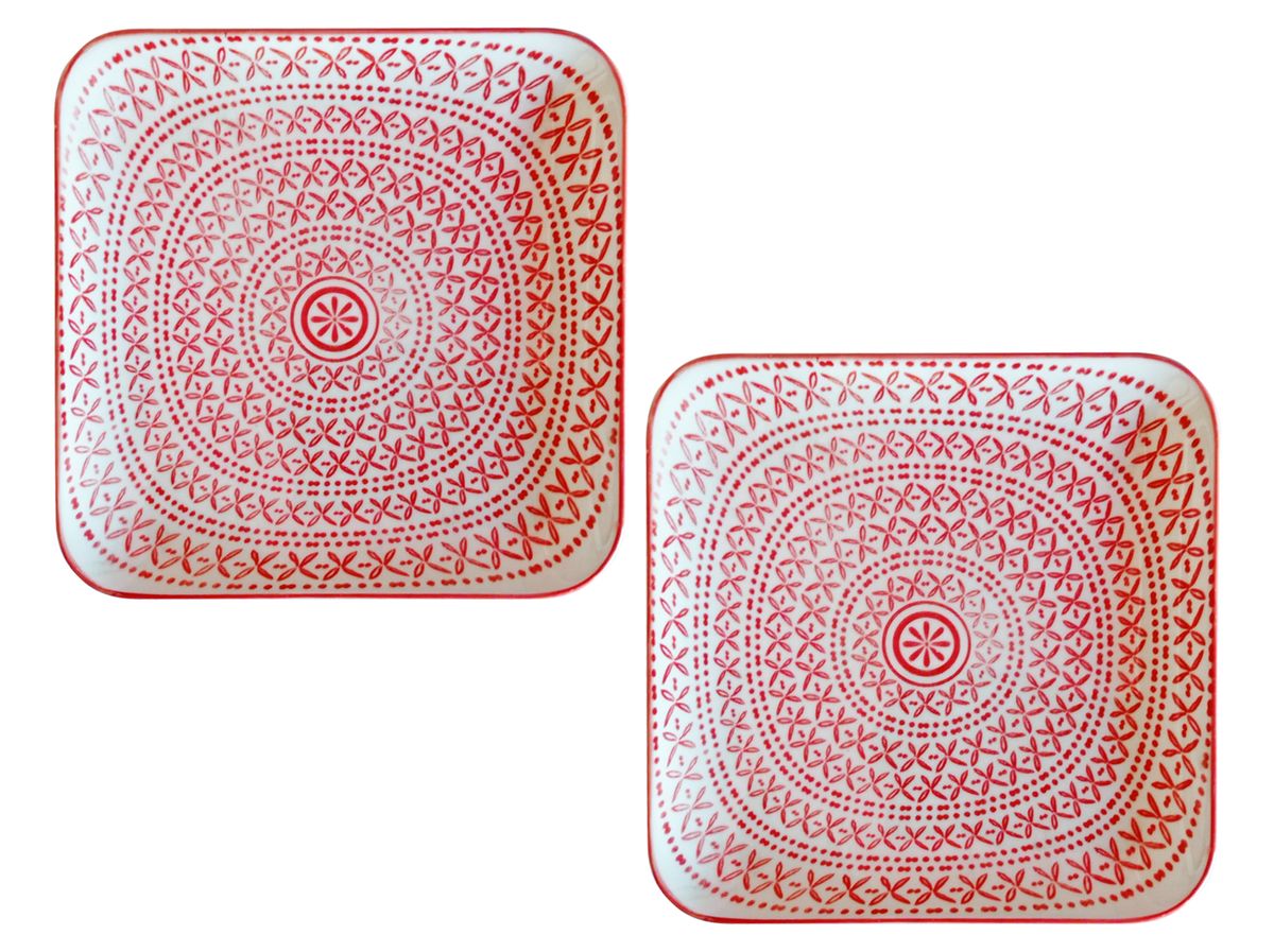 Plate Square Red & White Morrocan 19.5X19.5 set of 2 | Shop Today. Get ...