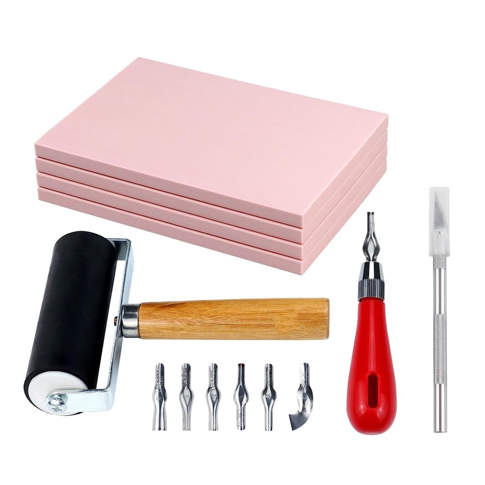 Craft DIY Blocks, Cutter Tools, Roller for Printmaking/Engraving- Set ...