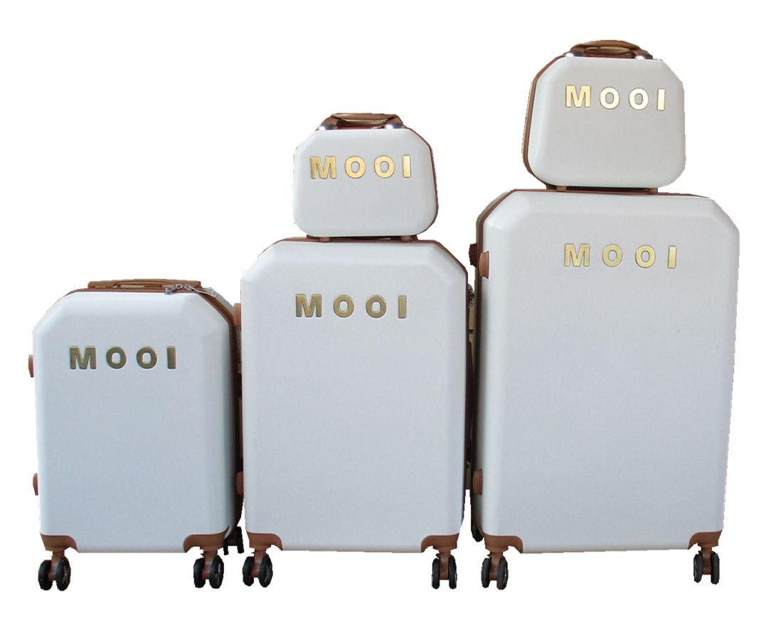MOOI 5 Piece White ABS Luggage Set with TSA Lock and Spinner Wheels ...