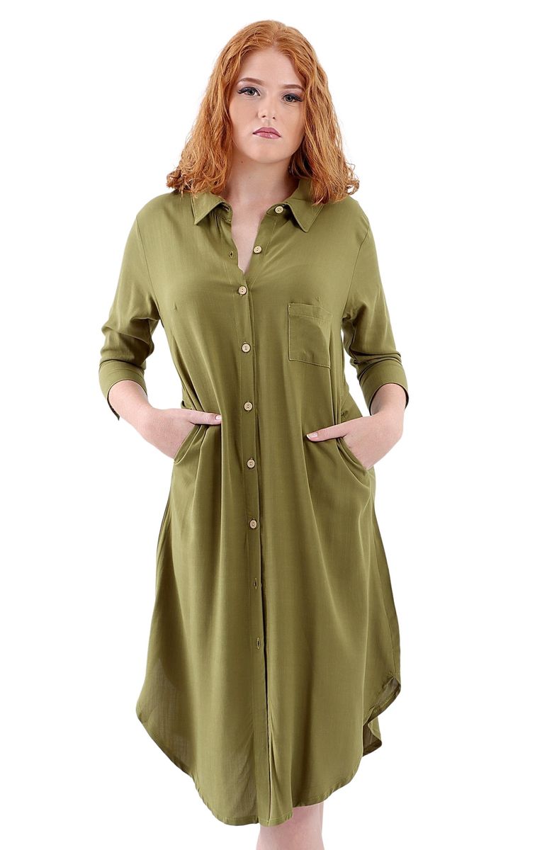 Coco Loco Ladies 3 4 Sleeve Button Front Dress Olive Buy Online In 
