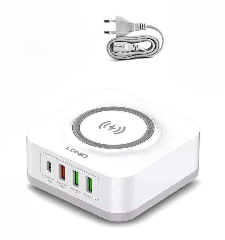 LDNIO 5 in 1 - 32 Watt Wireless Desktop Charger 4USB port with 1.5m ...