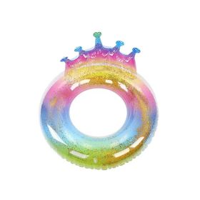 Sequined Rainbow Inflatable Crown Swim Ring Float with Gold Glitter ...
