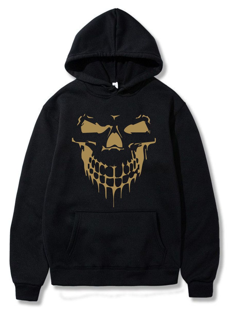 Biker - Gamer - Scary Skull Face Black Hoodie Gold print | Shop Today ...