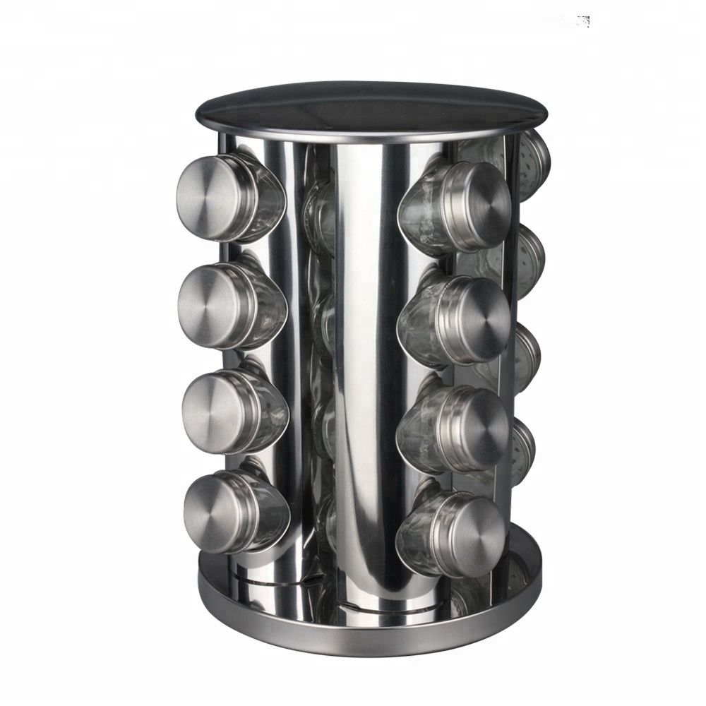16 Pcs Kitchen Rotating Spice Rack Carousel Jar Organizer - Silver ...