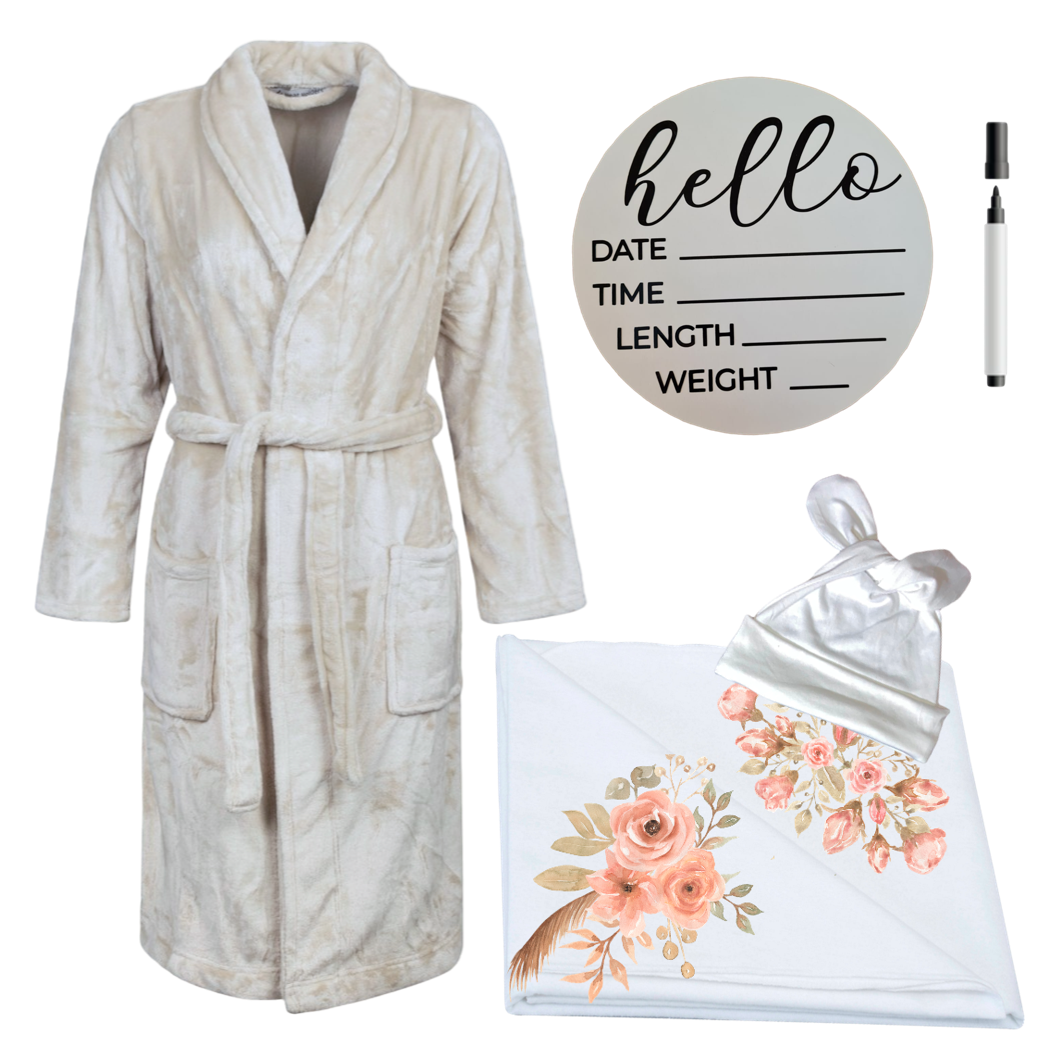 Hospital Set-White-Winter Gown, Swaddle & Birth Ann sign-Rustic Floral ...