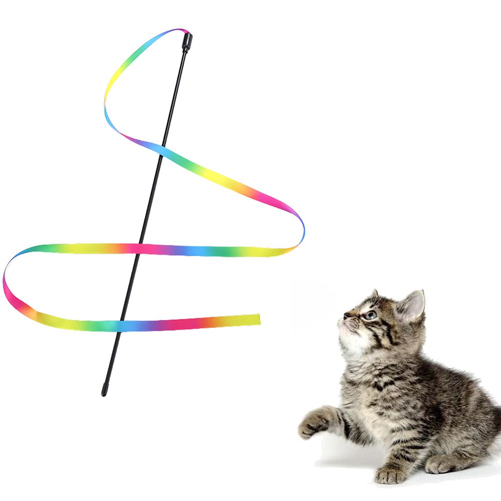 Aus Pets Interactive Silk Fabric Cat Rainbow Wand Toy Rod Attracting ...