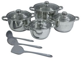 11 Piece Glass Lid S. Steel Casserole Pots & LMA Utensil Cookware Set ...