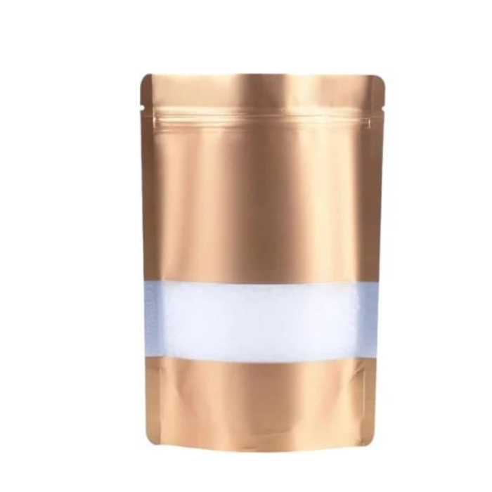 50 Piece Stand Up Resealable Pouch - Gold - Display Window - 130mm x ...