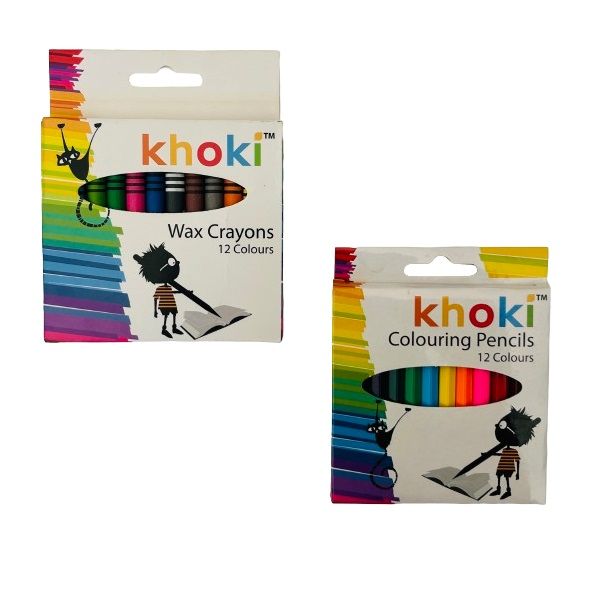 Khoki Wax Crayons (12 Colours) & Short Colouring Pencils (12 Colours ...