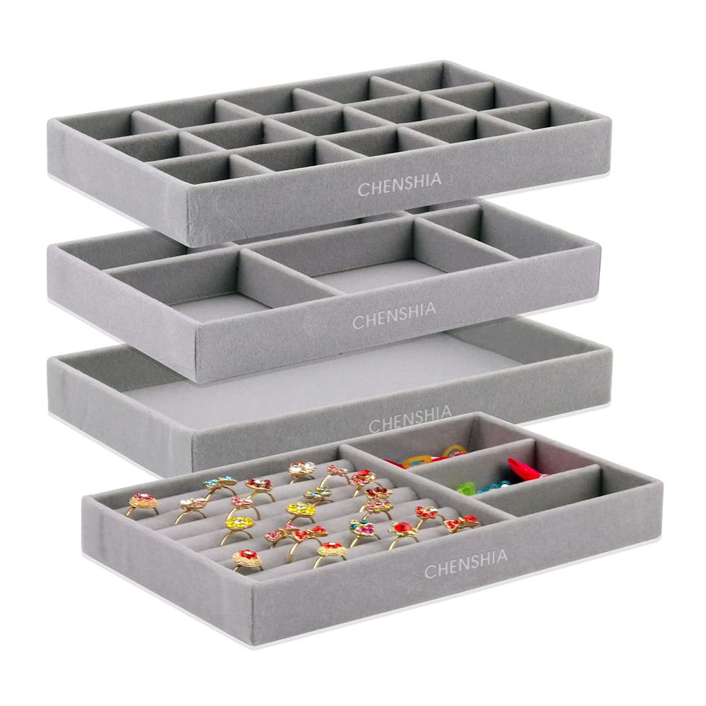 Chenshia 4-Piece Stackable Velvet Jewellery Organizer Tray - Drawer ...