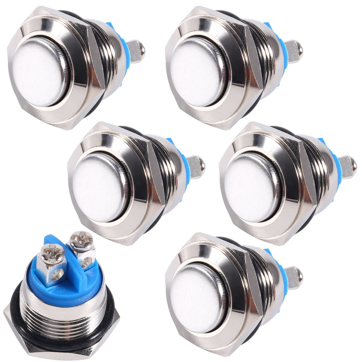6 PCS Momentary Push Button 16mm High Round Cap Waterproof Stainless ...