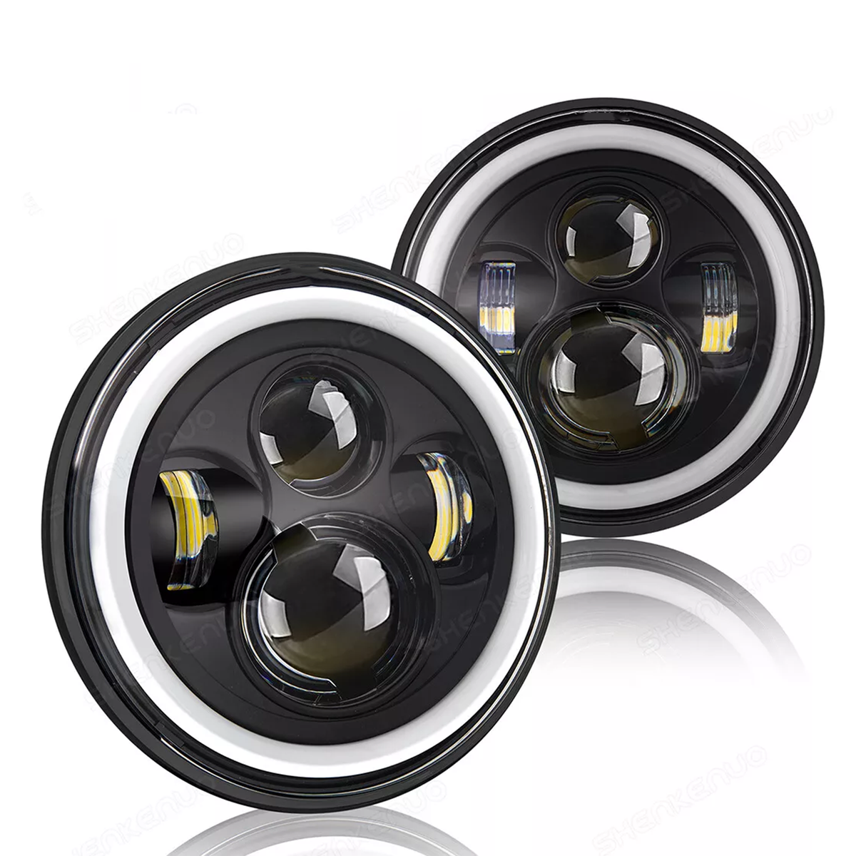 Pair 7 Inch Round LED Headlights 60W For Wrangler Jeep Harley Angel Eye ...