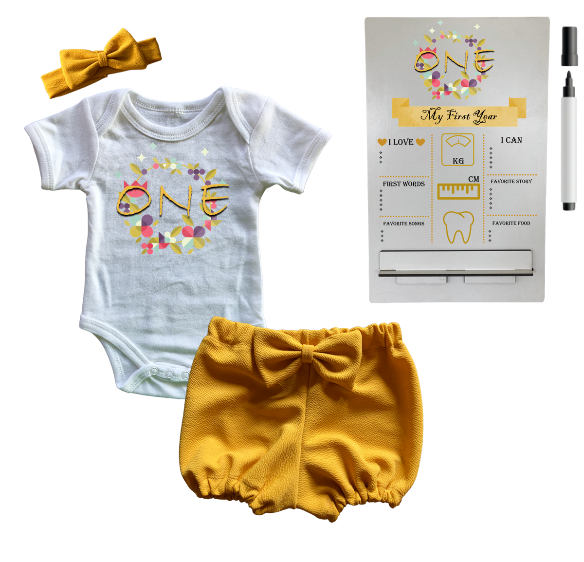 First Birthday Outfit-Bubble shorts & Milestone sign-Wreath One | Shop ...
