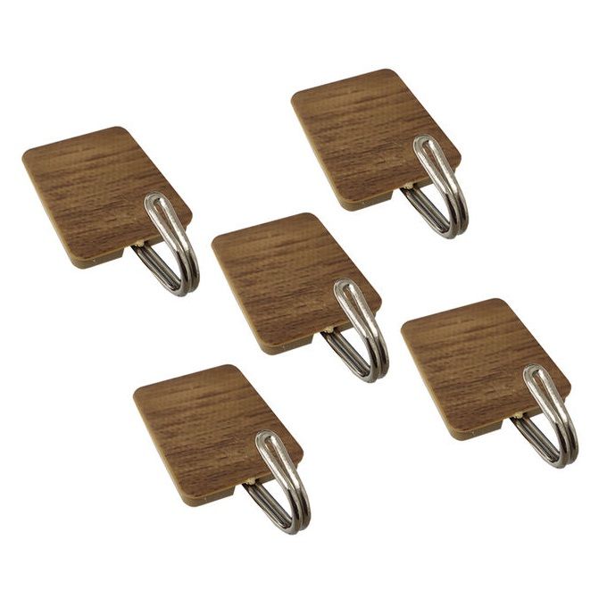 Adhesive Rectangular Wooden Grain Design Heavy-Duty Wall Hooks Set - 5 ...
