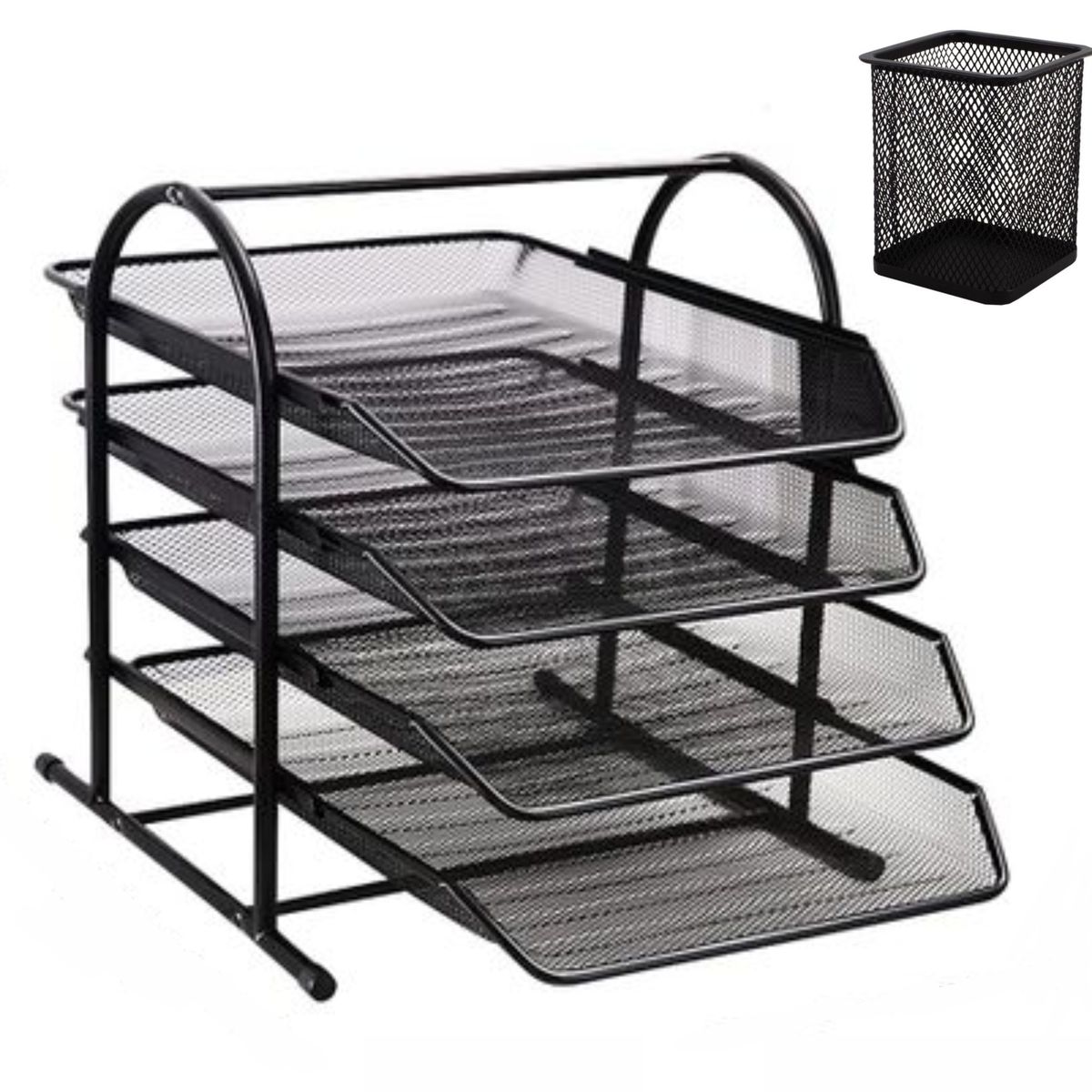 4-Tier Document Organiser Tray & Square Mesh Stationary Cup | Shop ...