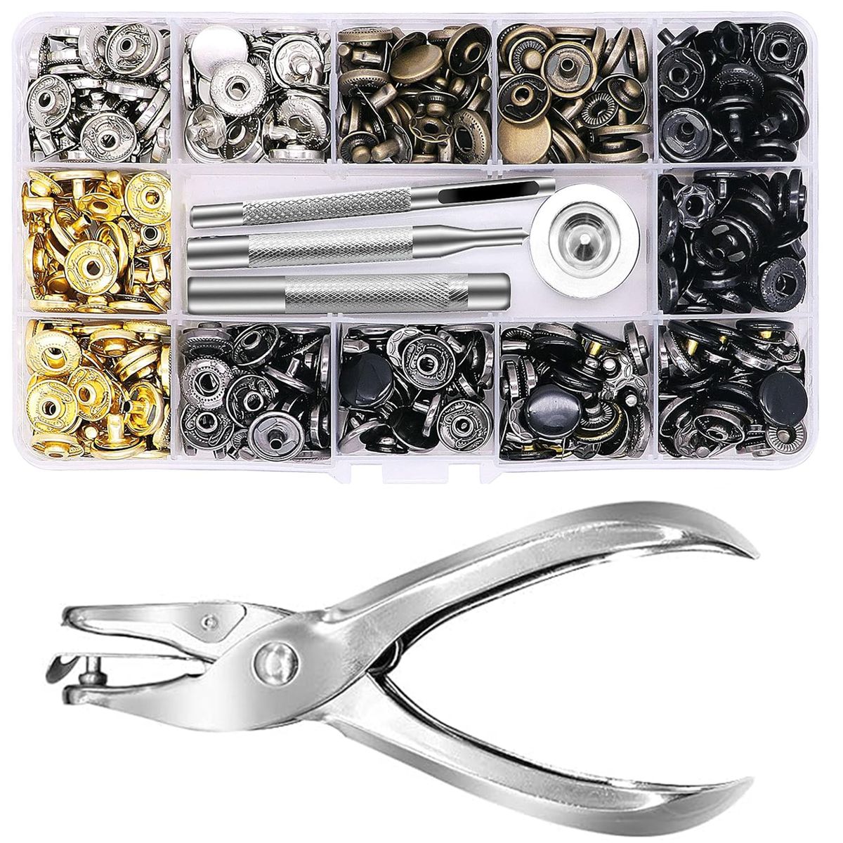 120 PCS Metal Button Snaps Press Studs Kit with Punch Pliers & 4 Tools ...