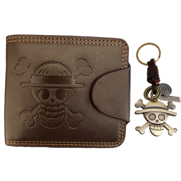 One Piece Anime Straw Hat Pirates Brown Faux Leather Wallet & Keychain ...