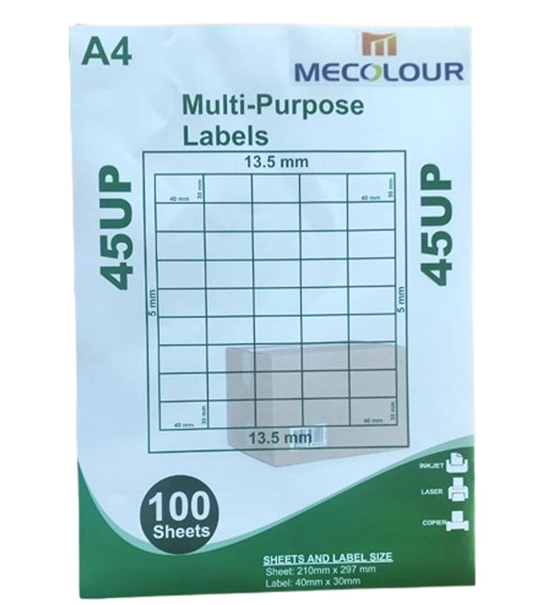 Mecolour- 100 Sheets 45 up / 45up A4 Barcode Self Adhesive Labels ...