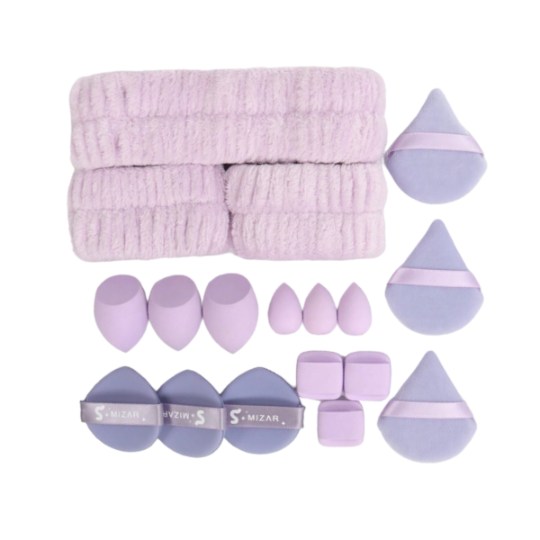 18-Piece Professional Makeup Blender Puff Applicator Set - Lavender ...