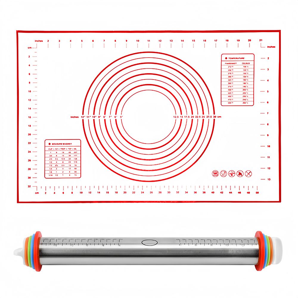 Rolling Pin & Non-Stick Pastry Baking Mat- Adjustable, Durable, Easy ...