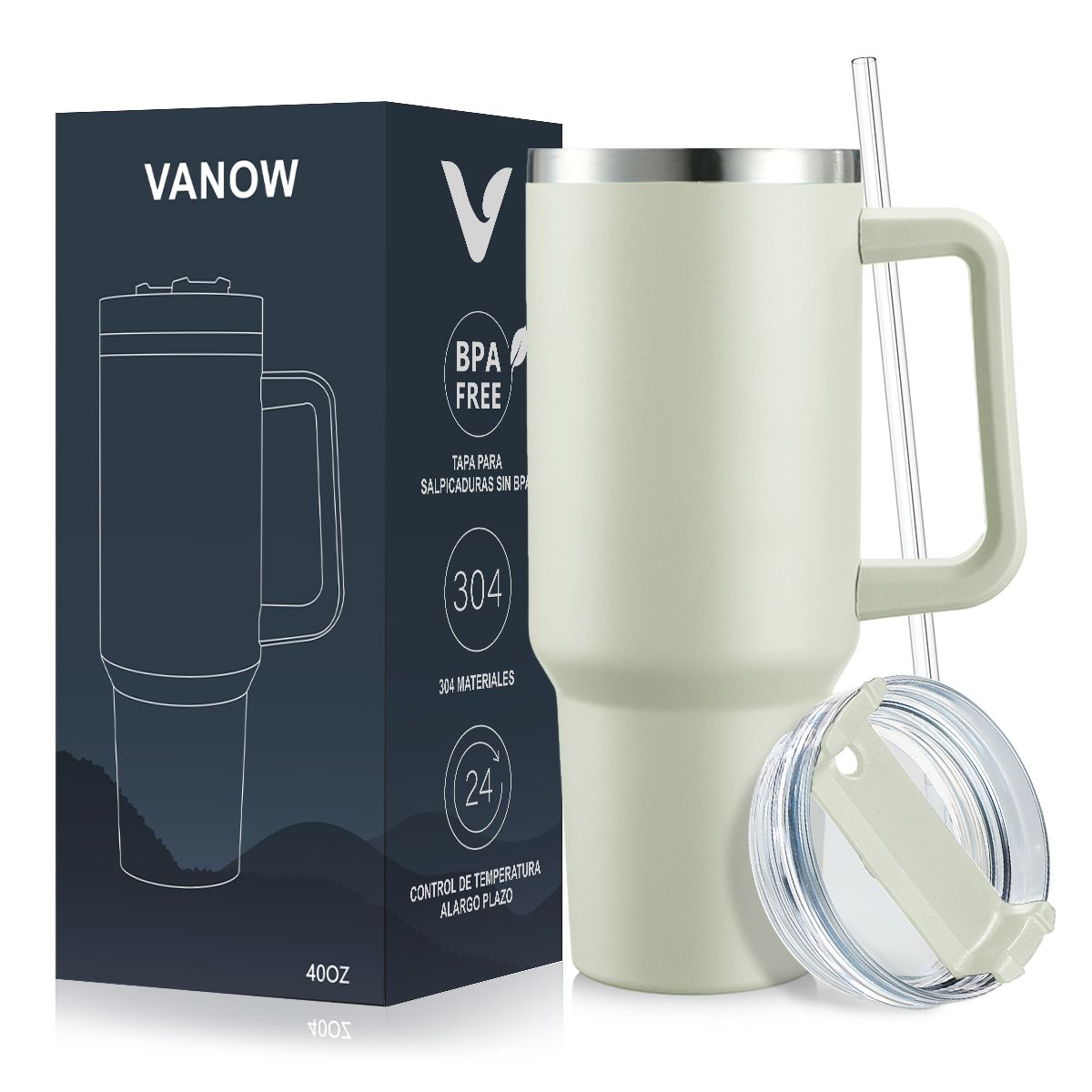VANOW1.2L Tumbler with Handle Straw Stainless Steel Double Wall Travel ...
