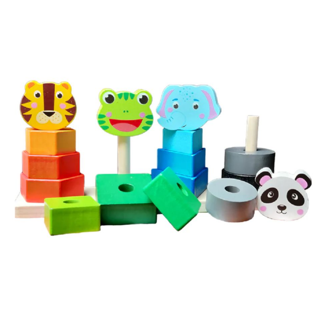 Wooden 4 Animal Head Building Blocks on Sticks-Educational Toy for Kids ...