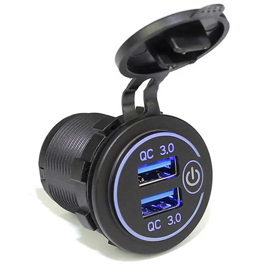Waterproof Dual QC3.0 USB Car Socket with ON/OFF Switch - Blue LED ...